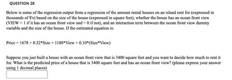 Solved Below Is Some Of The Regression Output From A Chegg Com