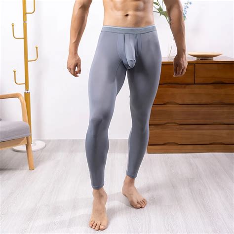 Sexy Mens Leggings Ice Silk Ultrathin Bullet Separation Pants Bulge