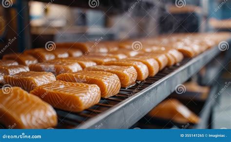 Smoked Salmon Fillets Drying On A Rack Stock Illustration