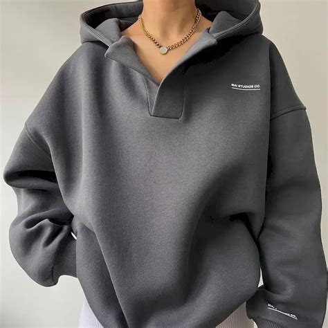 American Vintage Hoodies Women Casual Loose V Neck Hooded Coats Autumn