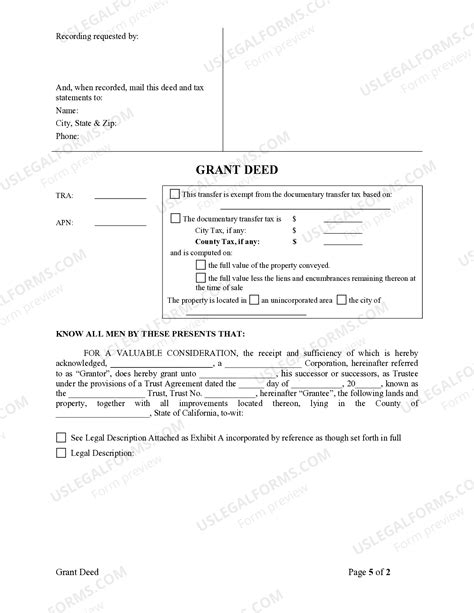 California Grant Deed Corporation To Trust Grant Deed Form