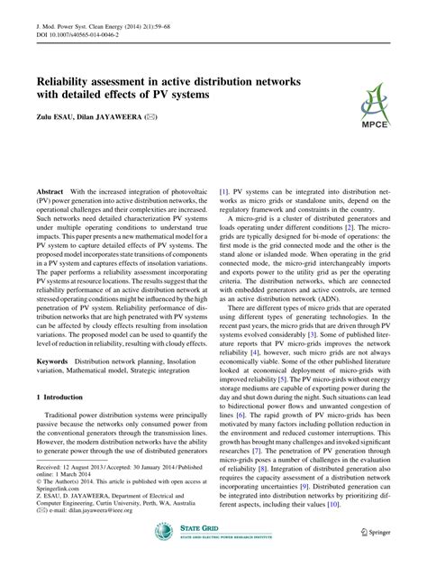 Pdf Reliability Assessment In Active Distribution Networks With