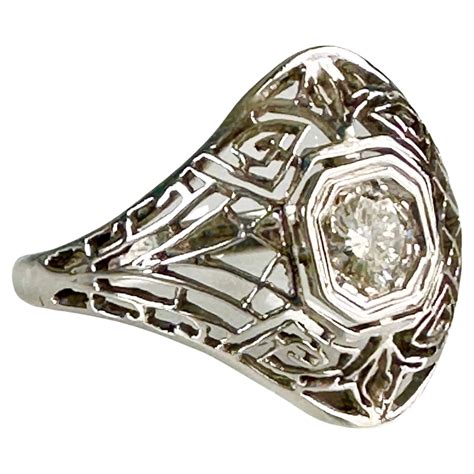 Antique Art Deco 14k White Gold Tri Gold Filigree Ring For Sale At