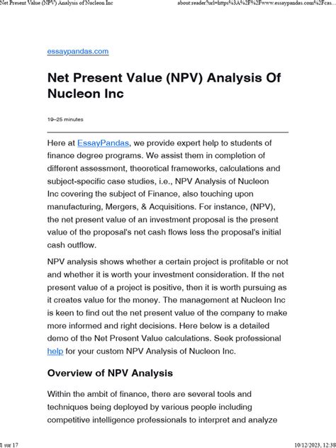 Net Present Value Npv Analysis Of Nucleon Inc Pdf