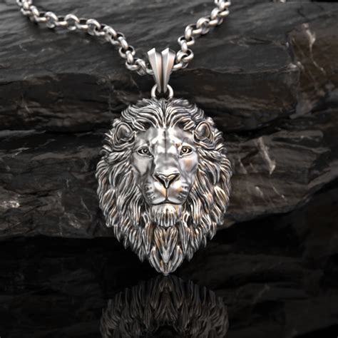 Silver Lion Necklacepersonalized Lion Head Necklace African Etsy