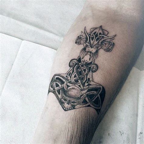 Ornate Thor Hammer Mjolnir Mens Inner Forearm Tattoos Thor Hammer