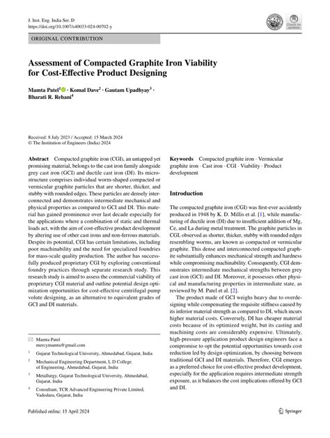 Pdf Assessment Of Compacted Graphite Iron Viability For Cost Effective Product Designing