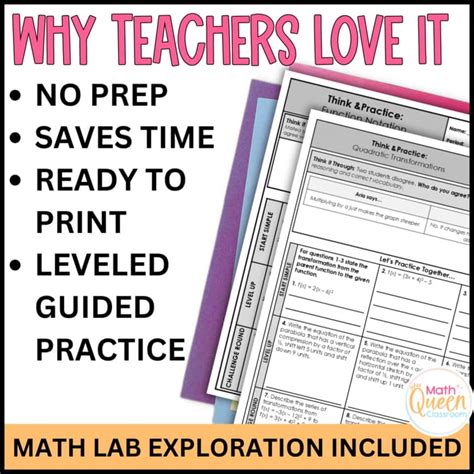 Algebra 2 Quadratic Function Transformations Vertex Form Guided Notes