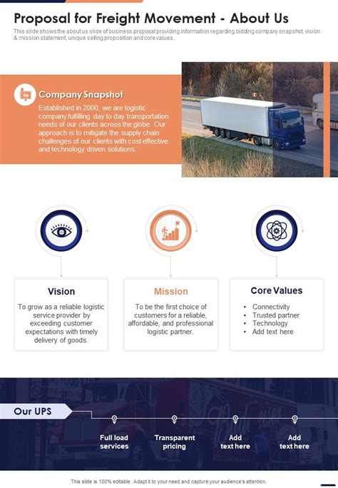 About Us Proposal For Freight Movement One Pager Sample Example Document Ppt Example