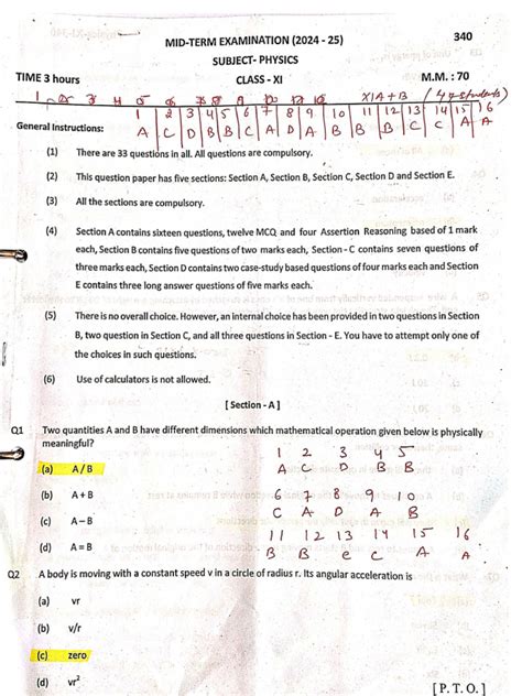 Class 11 2025 Pyq Physics Pdf
