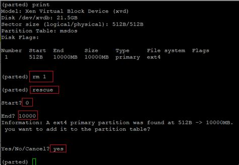 parted command in linux with examples