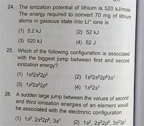 The Ionization Potential Of Lithium Is 520 Kjmole The Energy Required T