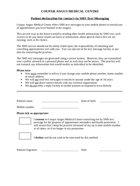 Patient Declaration Of Consent For Contact Via Sms Text Doc Template Pdffiller