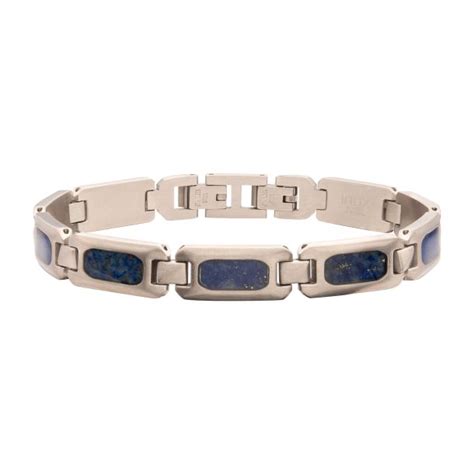 Inox Lapis Lazuli Inlay Stainless Steel Link Bracelet Reeds Jewelers