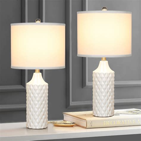 Ceramic Table Lamps Set Of 2 White Modern Bedside Lamp 25 Nightstand