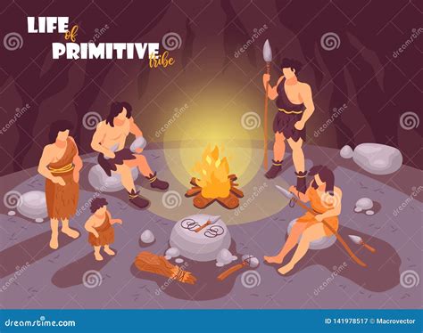 Tribe In Cave Background Stock Vector Illustration Of Object 141978517