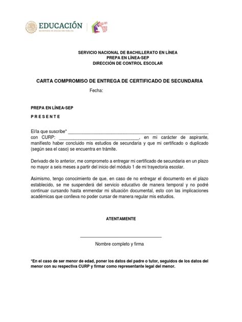 Carta Compromiso Prepa En Linea Sep Pdf Crecimiento Personal Y