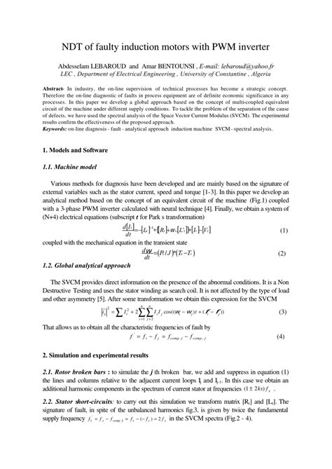 Pdf Ndt Of Faulty Induction Motors With Pwm Inverter