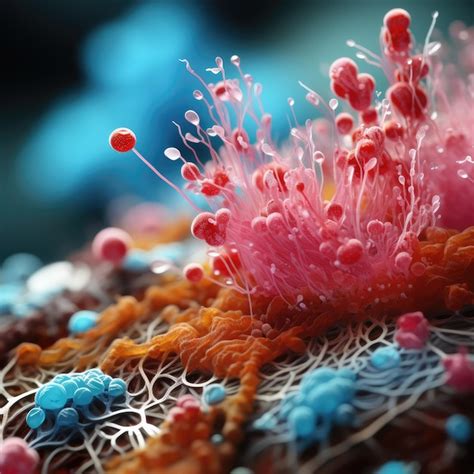 Fils De Champignons Et De Bactéries Sous Un Microscope Microbes Et