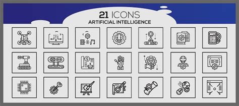 Premium Vector Artificial Intelligence Flat Line Icon Set Thin Line
