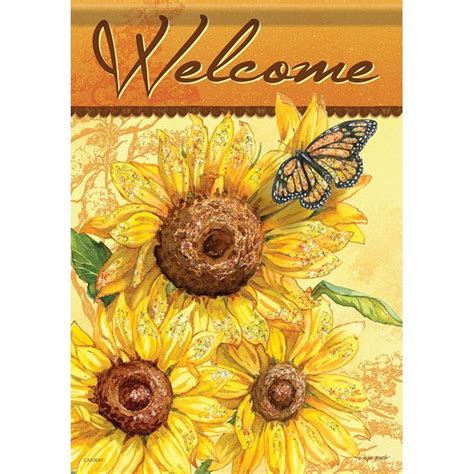 Carson Glitter Garden Flag Sunflower Sunset