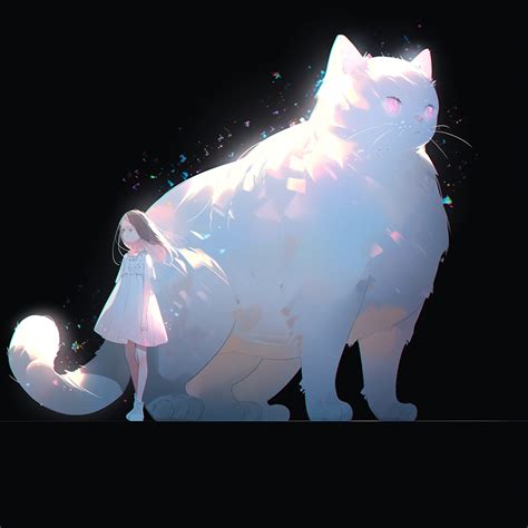 个女孩 巨型可爱的肥猫发光黑色背景 长发 黑发 面向观众 裙子 简单的背景 单人 全身像站立 豆友 J s的文本出图 Midjourney模型作品