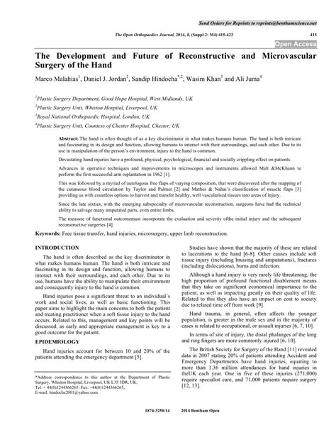 Pdf The Development And Future Of Reconstructive And Microvascular Surgery Of The Hand