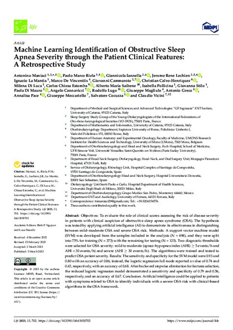 Pdf Machine Learning Identification Of Obstructive Sleep Apnea Severity Through The Patient