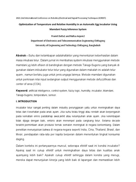 Review Optimization Of Temperature And Relative Humidity In An Automatic Egg Incubator Using