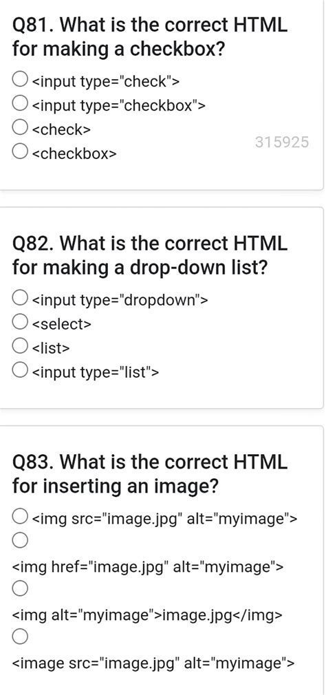 Q81 What Is The Correct Html For Making A Checkboxq82 What Is Th