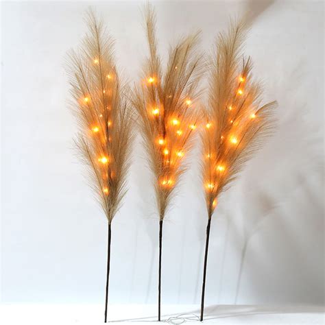 Oem Custom Led Light Emitting Pampas Grass Single Dried Flower Decoration Arrangement Patented