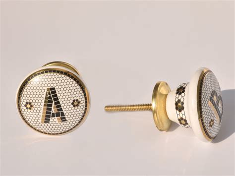 Premium Black And Gold Honeycomb Monogram Alphabet Cabinet Knobs Shilpware