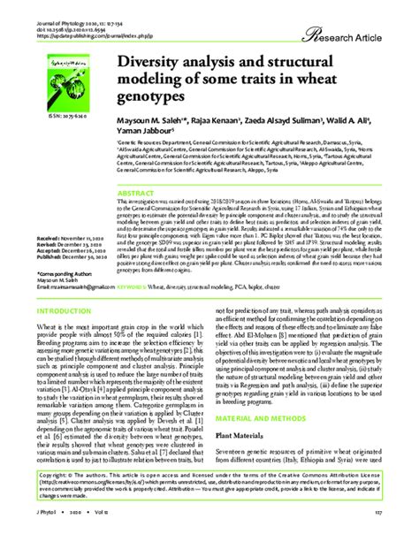 Pdf Diversity Analysis And Structural Modeling For Some Traits In