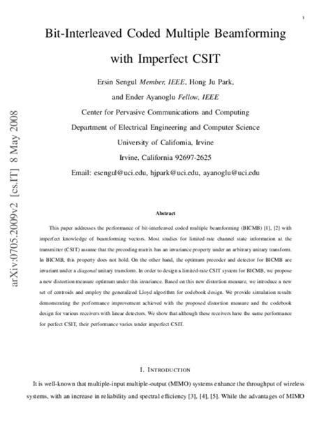 Pdf Bit Interleaved Coded Multiple Beamforming With Imperfect Csit