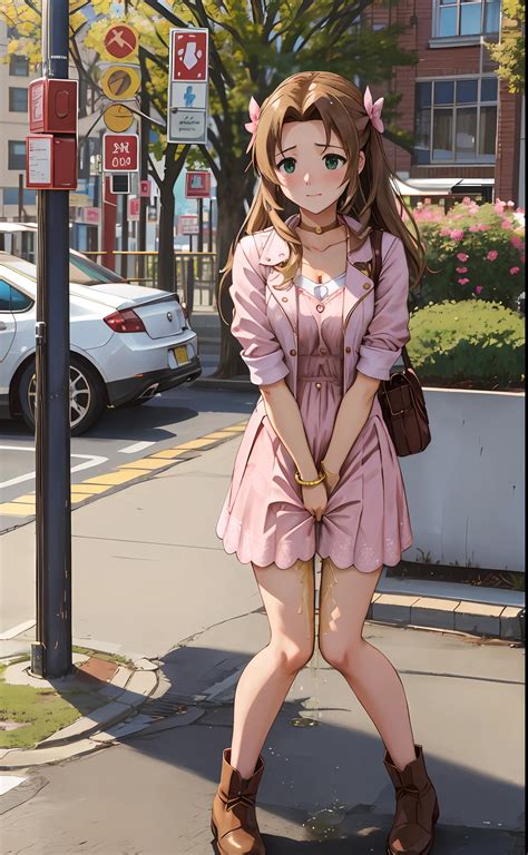 Anime Girl In Pink Dress With Umbrella On City Street Seaart Ai