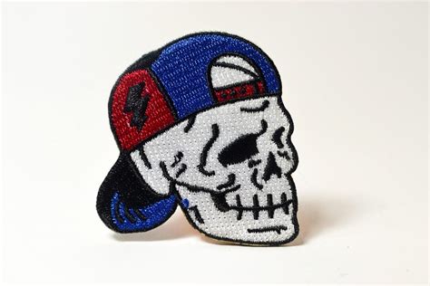 Deadhead With Backward Cap Skeleton Wearing Baseball Hat Iron On Patch