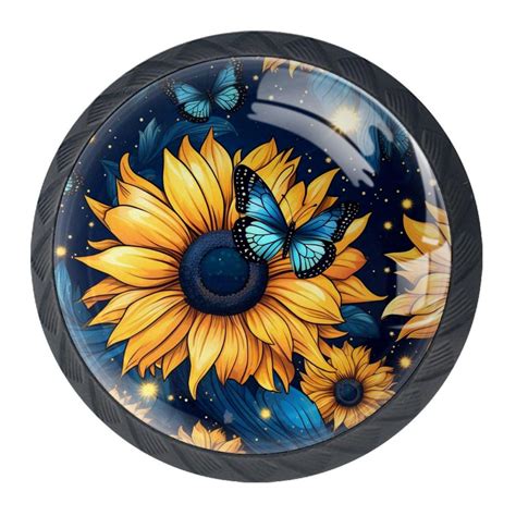 4 Pcs Sunflower Butterfly Knobs For Kitchen Cabinet Cupboard Dresser Bookcase Drawer Pulls