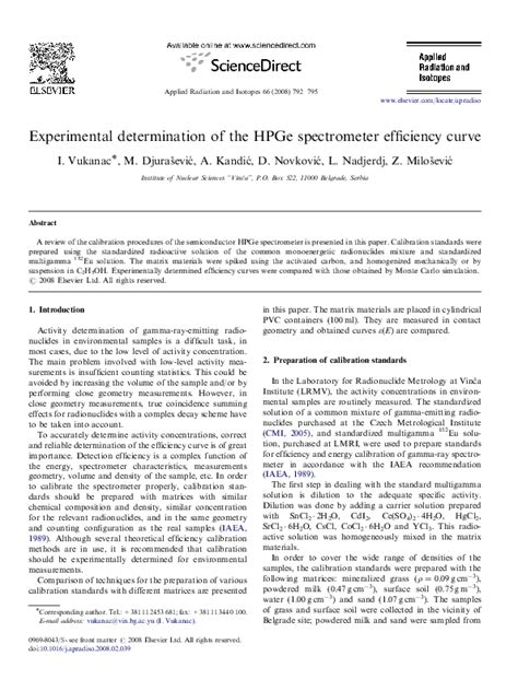 Pdf Experimental Determination Of The Hpge Spectrometer Efficiency Curve