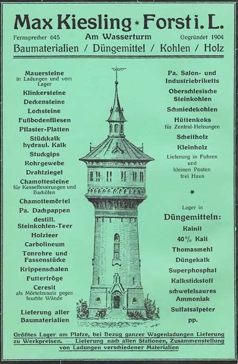 Forst Lausitz Wasserturm Max Kiesling Baustoffhändler Wasserturm Turm Baumaterialien