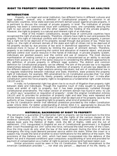 Right To Property In Indias Constitution Pdf United States