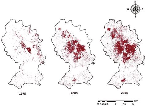 Settlement Map For The Years 1975 2000 And 2014 Download Scientific