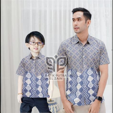 Kemeja Newest Mens Batik Shirts Father And Son Batik Blue Batik Denim