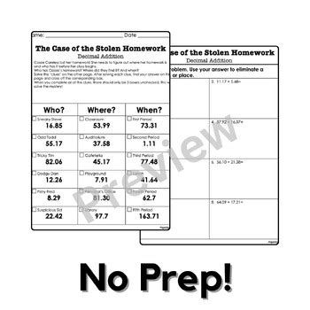 Decimal Addition Math Mystery NO PREP Activity By The Sped Queen