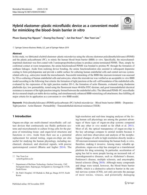 Pdf Hybrid Elastomerplastic Microfluidic Device As A Convenient Model For Mimicking The