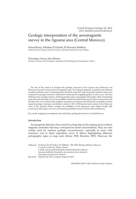 Pdf Geologic Interpretation Of The Aeromagnetic Survey In The Agourai Area Central Morocco