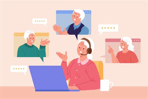 Elder Having Group Video Call Flat Illustration Of Elderly Woman Have