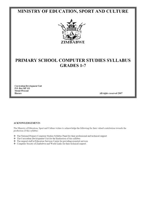 Primary School Computer Studies Syllabus Pdf