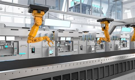 Premium Photo Automation Industry Concept With Robot Assembly Line In Factory