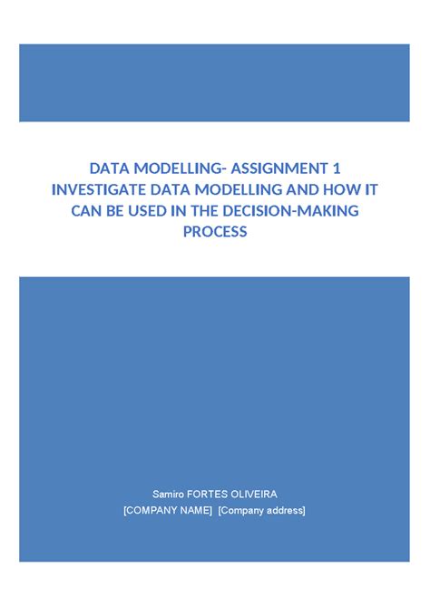 Data Modelling And Decision Making Process Assignment 1 Unit 5 Studocu