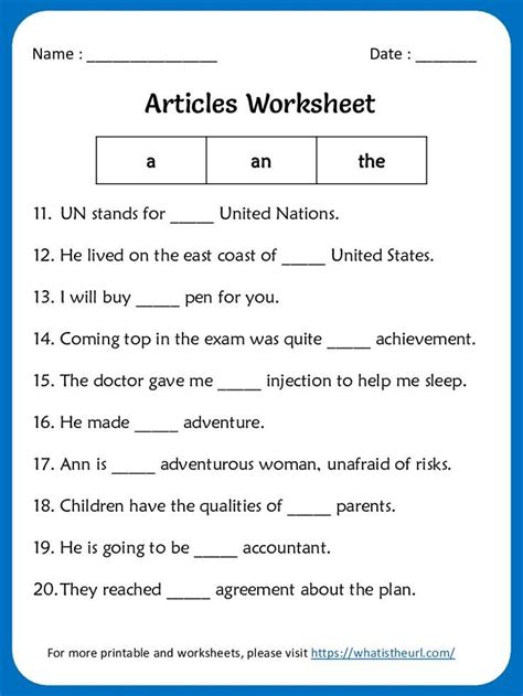 Articles A An And The Worksheet For Grade 3 Exercise 4 In 2022